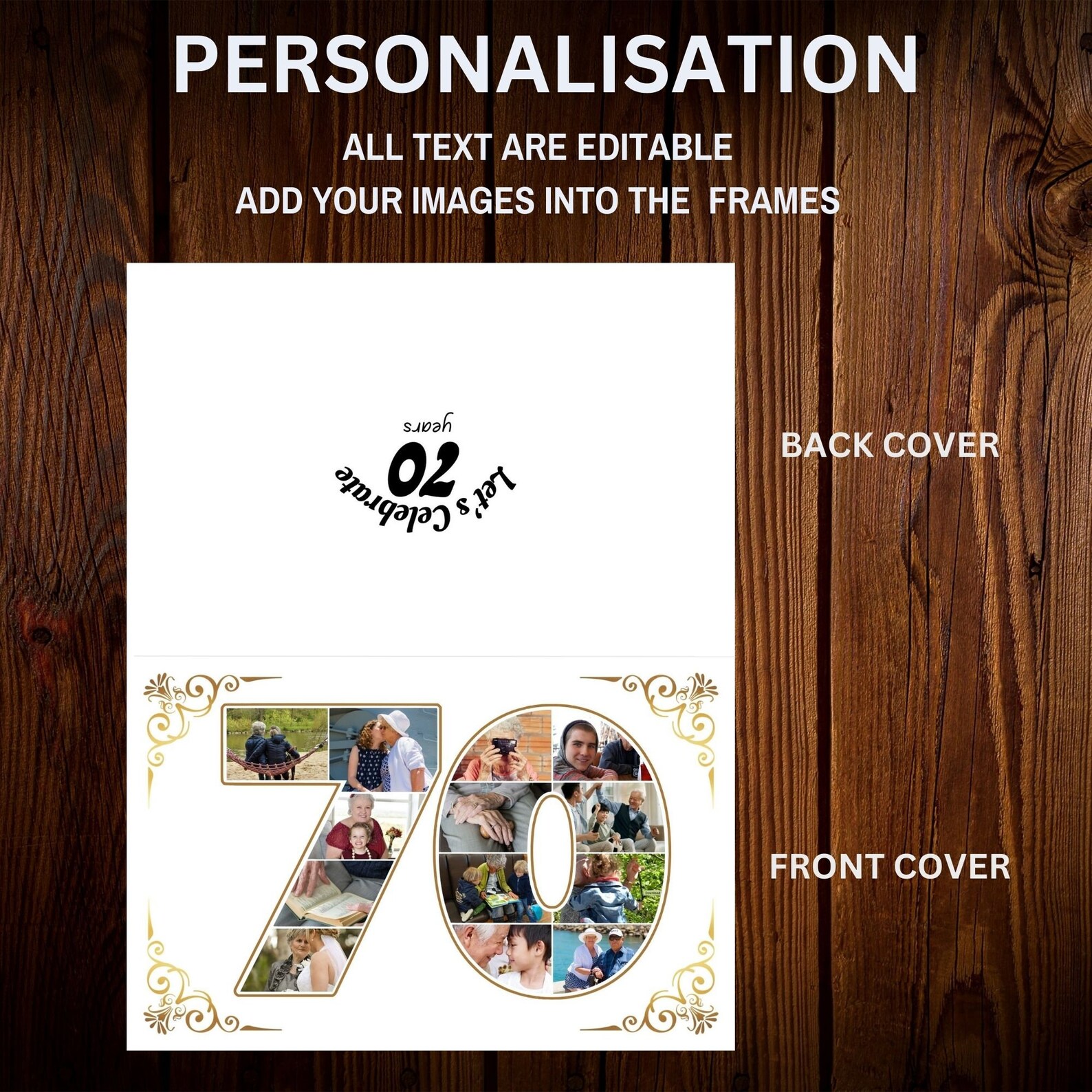 Editable Photo Collage Card Template, 70 Year Celebration Card, 70 Year ...