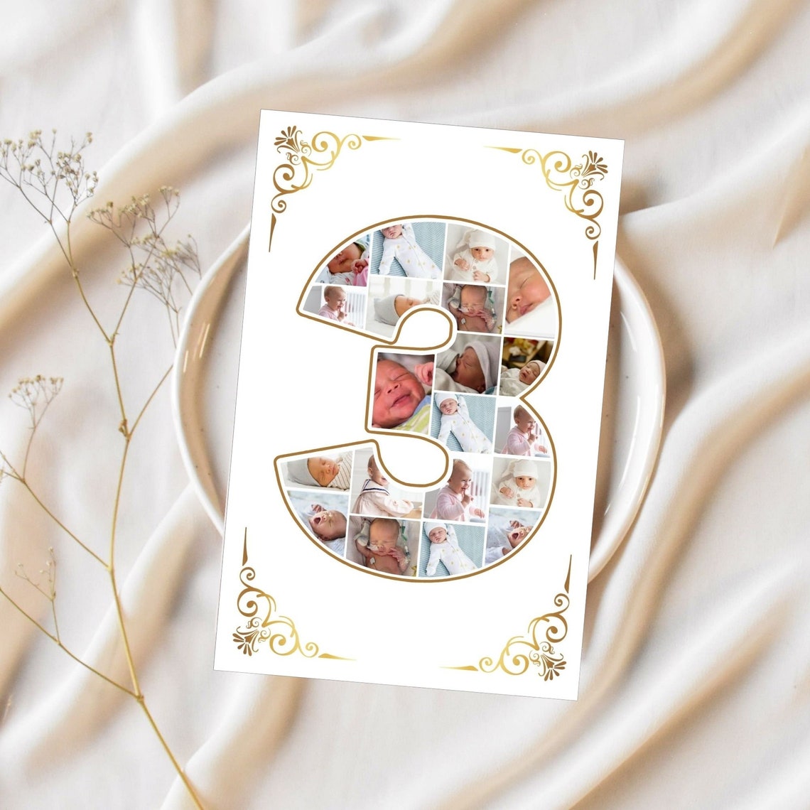 Celebrate 3 Years Photo Collage Card Template, Editable Canva Template ...