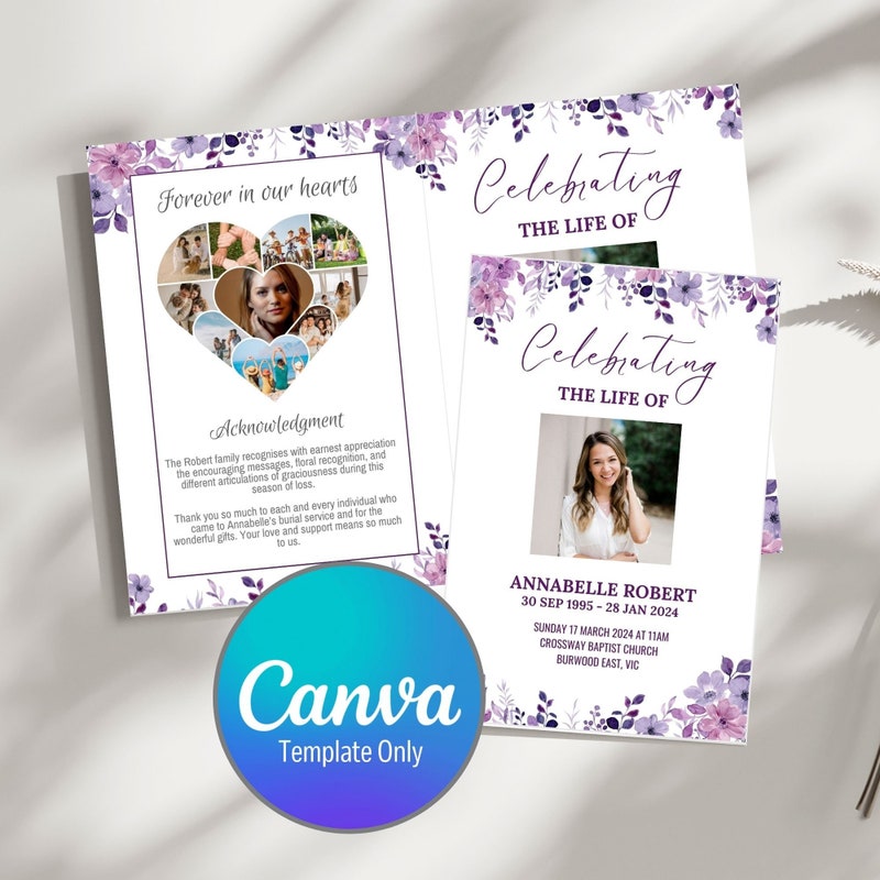 Purple Flower Obituary Template - Etsy