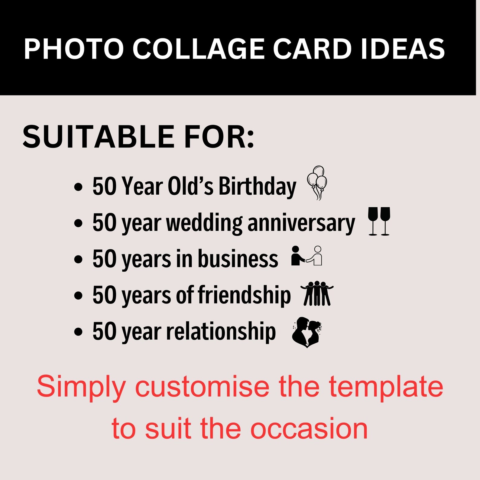 Editable Photo Collage Card Template, 50 Year Celebration Card, 50 Year ...