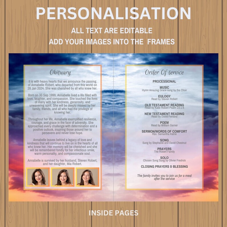 Editable Funeral Program Template, Magic Sky, Obituary Template, Order ...