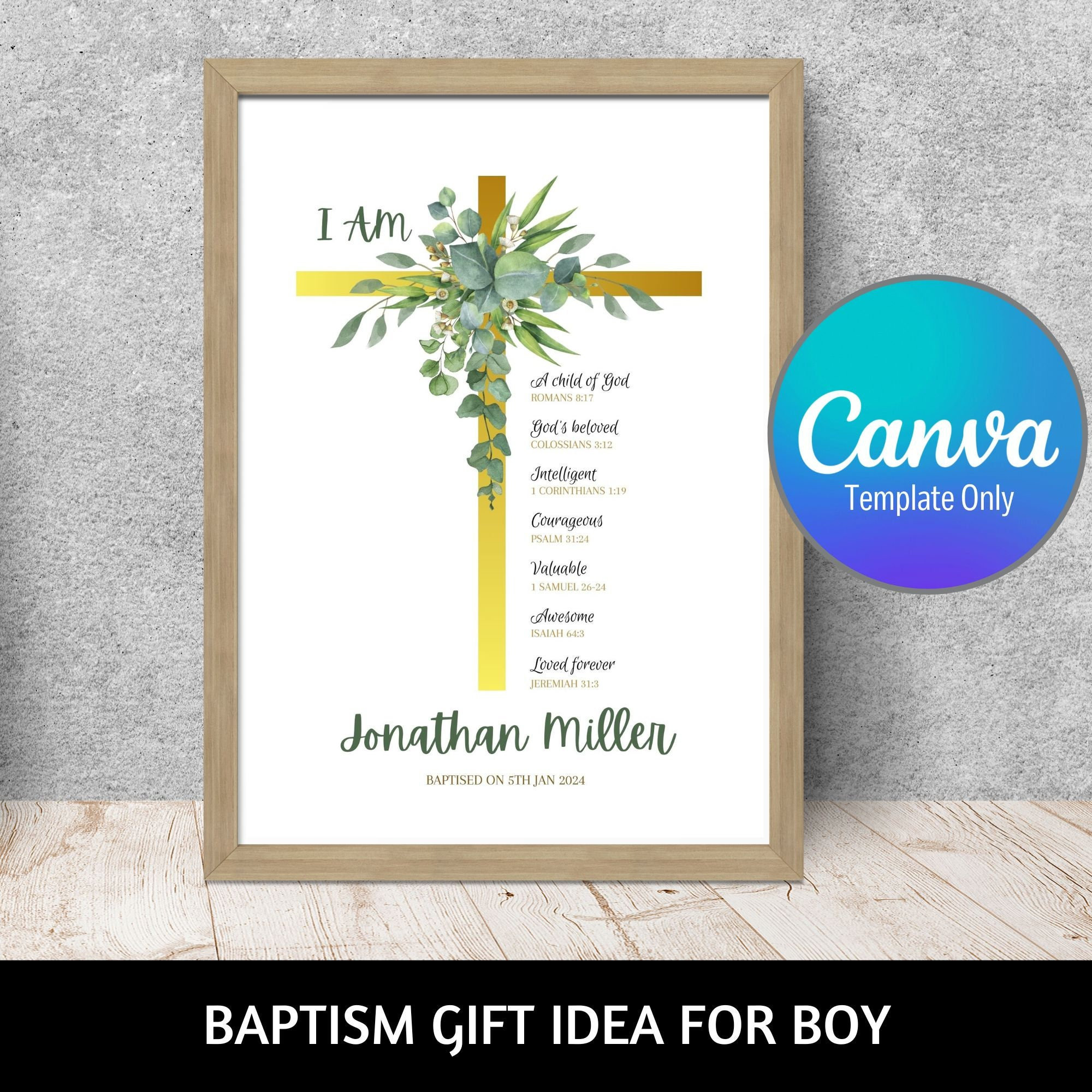 Personalised Baptism Gift, Baptism Boy, Nursery Wall Art, Godchild ...