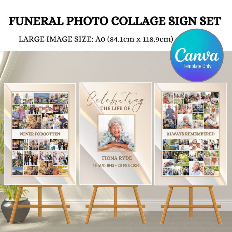 Funeral Photo Collage Sign Set Templates, Funeral Welcome Sign Template ...