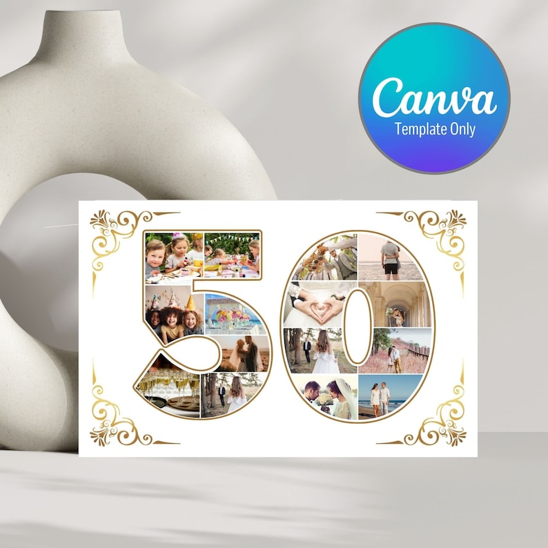 Editable Photo Collage Card Template, 50 Year Celebration Card, 50 Year ...