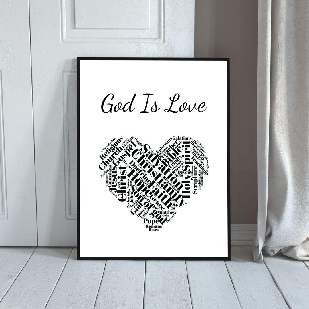 God is Love Christian Wall Decor, Heart Shaped Christian Word Art ...
