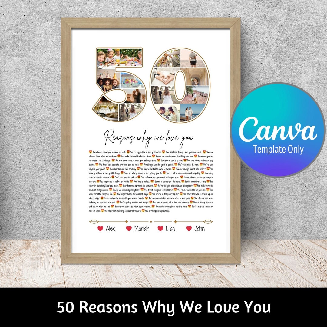 50 Reasons Why We Love You, 50th Birthday Gift for Grandma, 50th ...