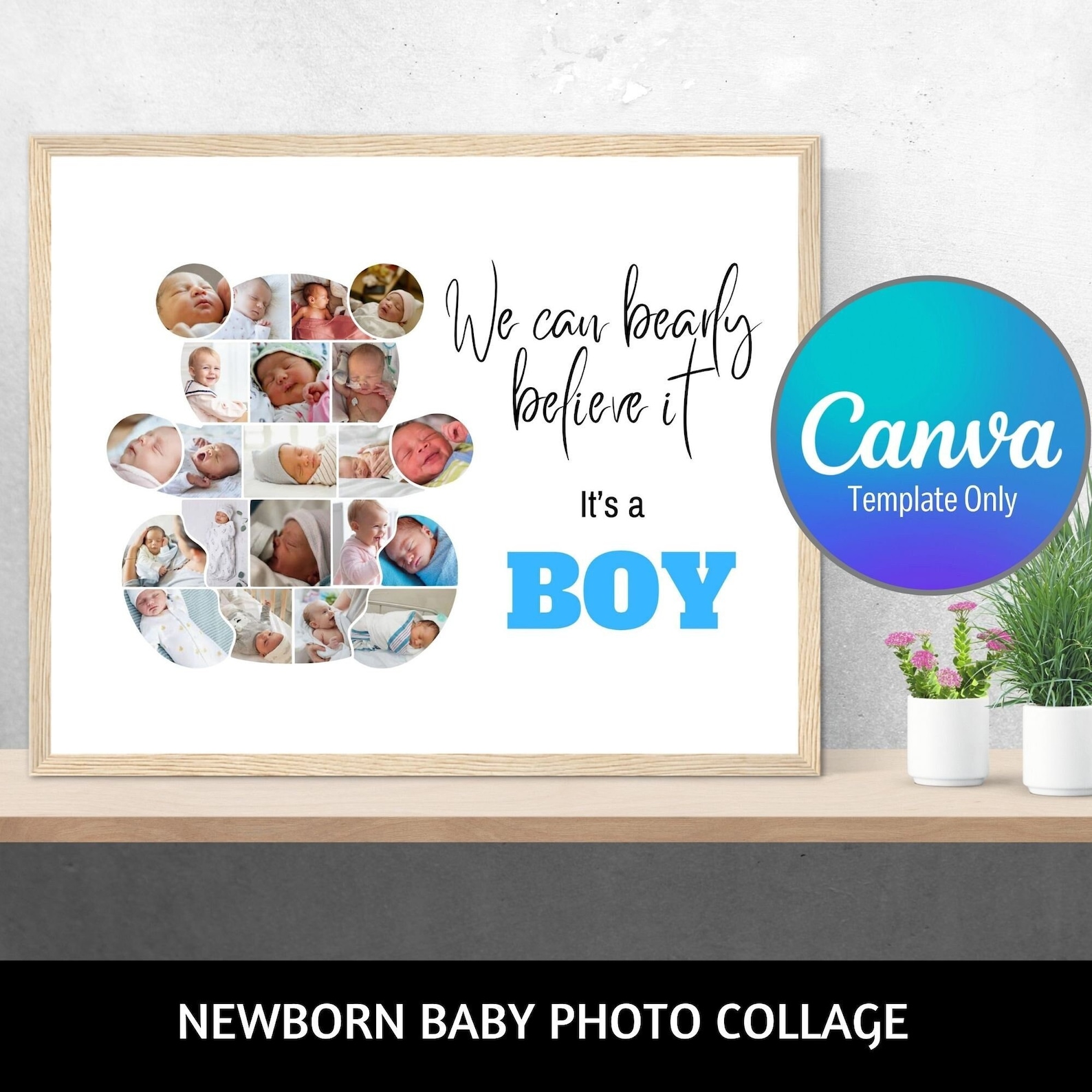 Bear Baby Photo Collage Template, Gender Reveal Announcement, Custom ...