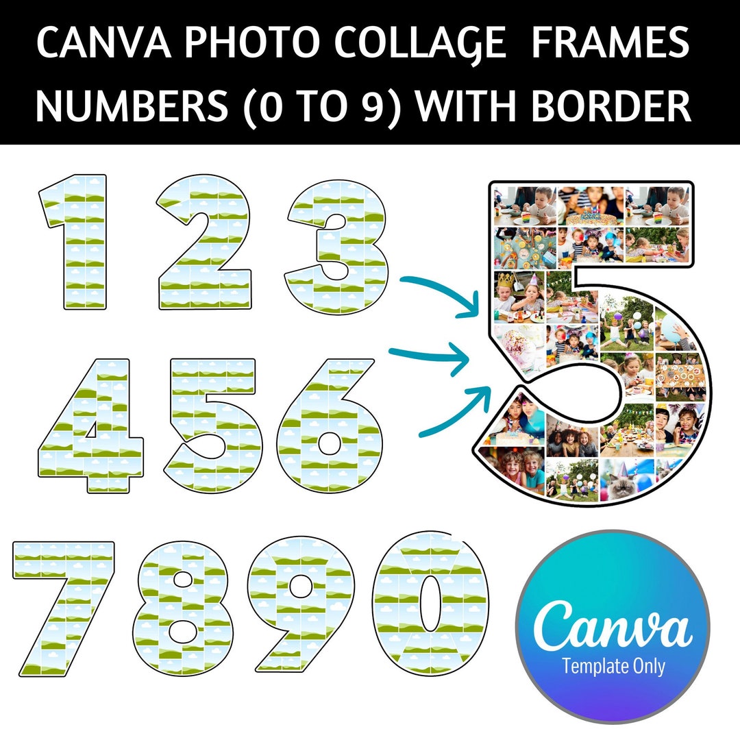 All Digits Canva Photo Collage, Frame Template, Svg 0 1 2 3 4 5 6 7 8 9 ...