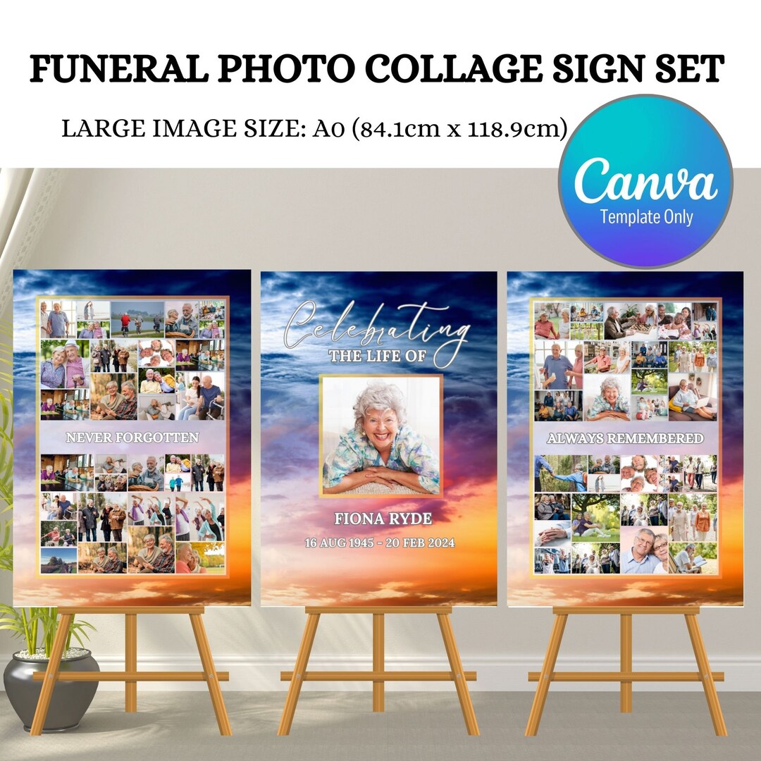 Funeral Photo Collage Sign Set Templates, Funeral Welcome Sign Template ...