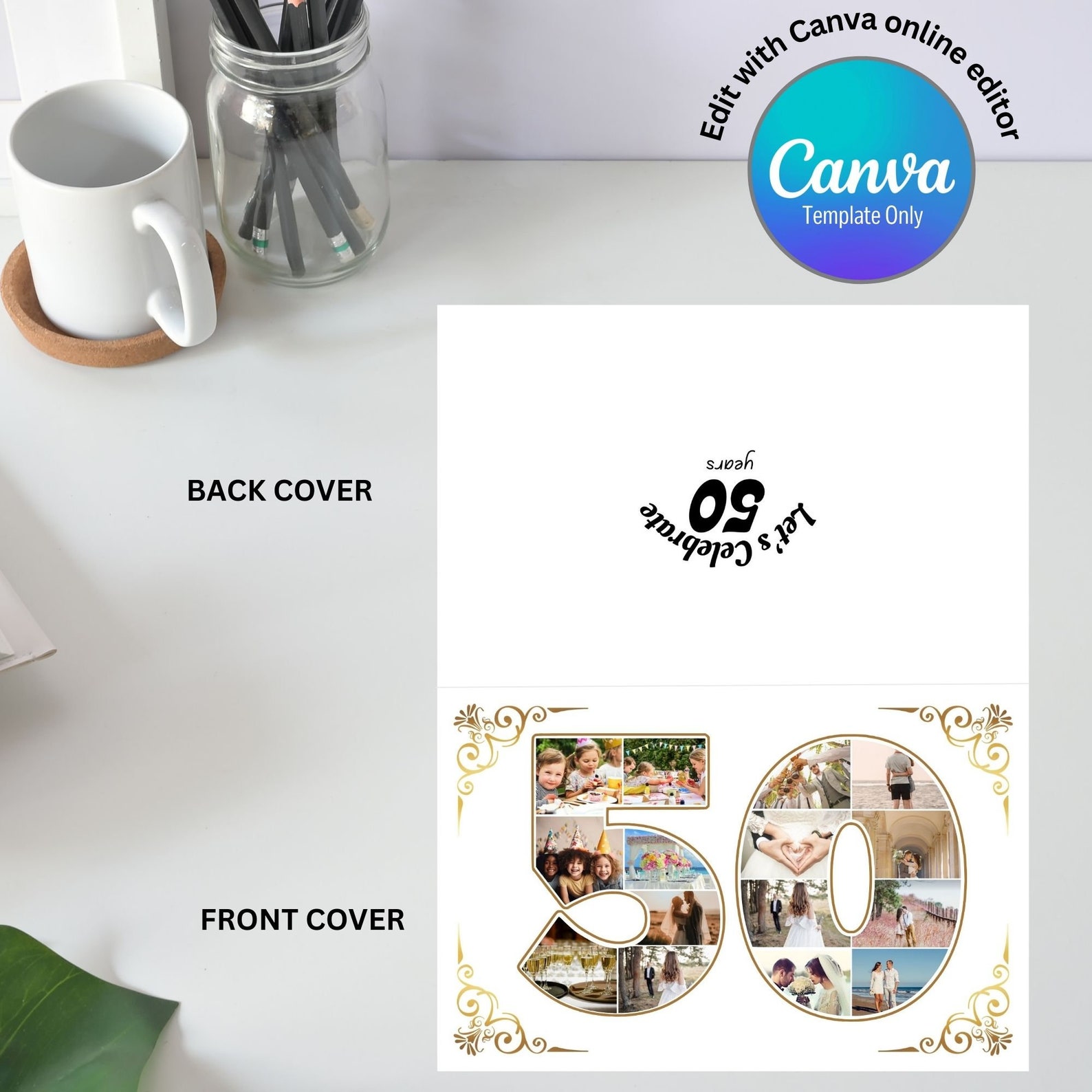 Editable Photo Collage Card Template, 50 Year Celebration Card, 50 Year ...