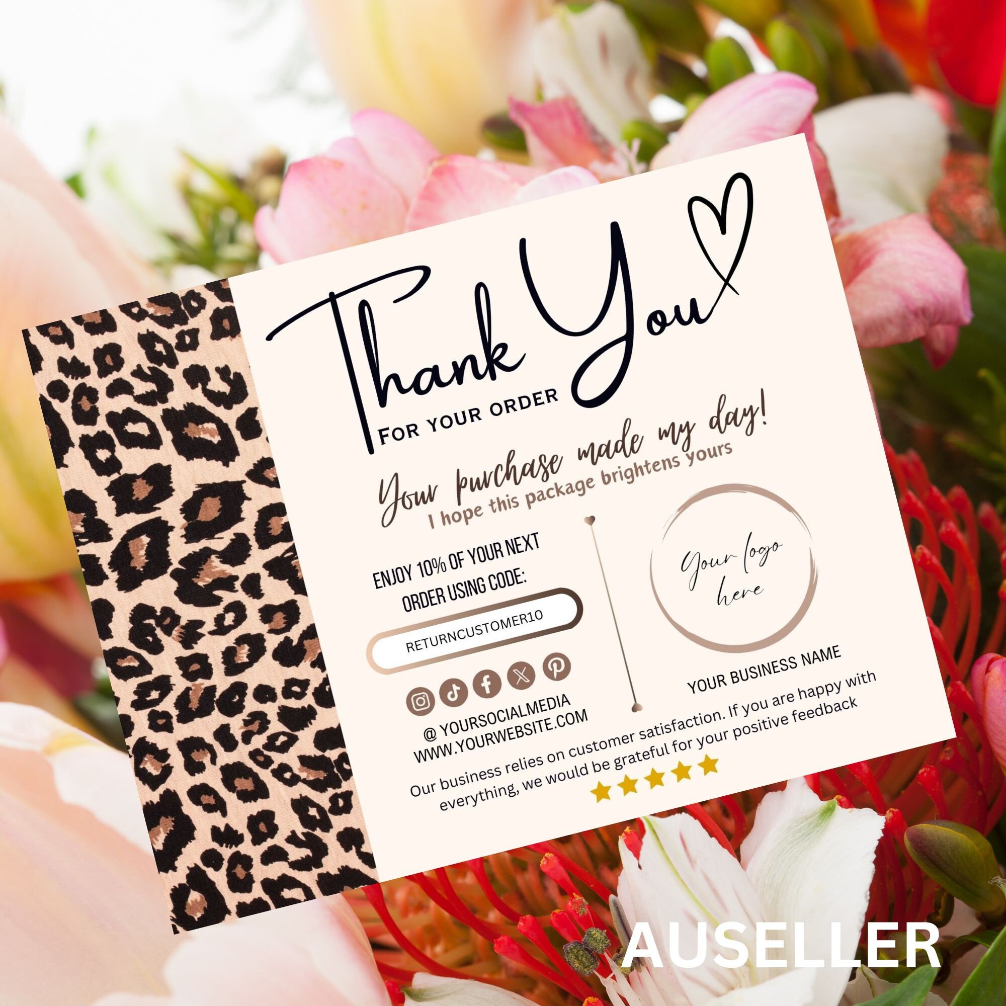 Leopard Print Thank You Card Template Business Canva Digital Template