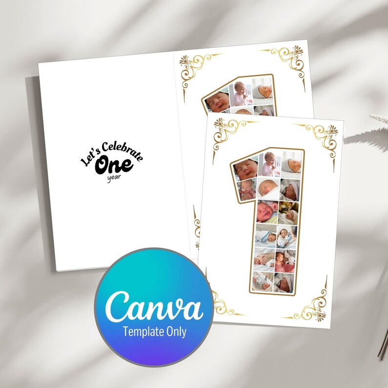 Editable Photo Collage Card Template, One Year Celebration Card, One ...
