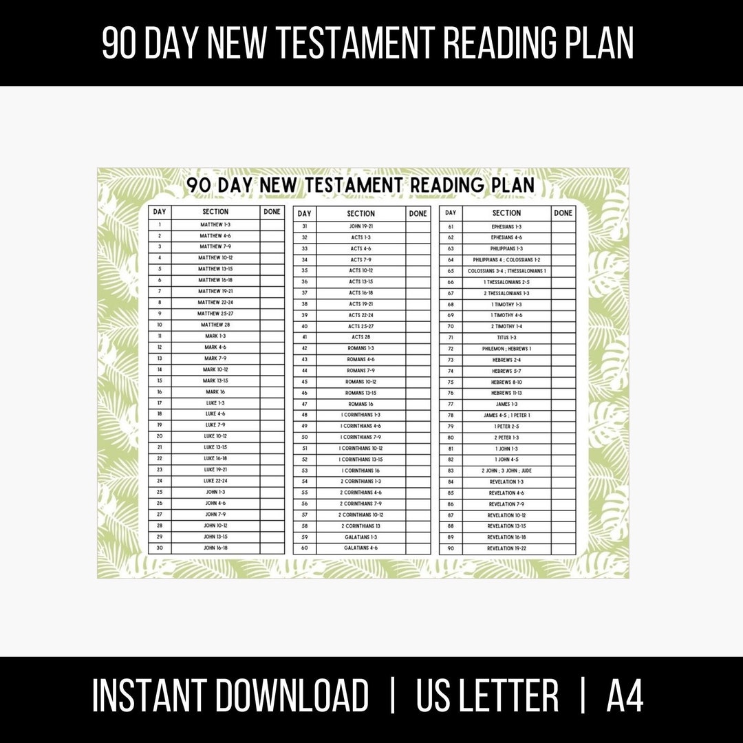 90 Day New Testament Reading Plan | Bible Plan Printable | Christian ...