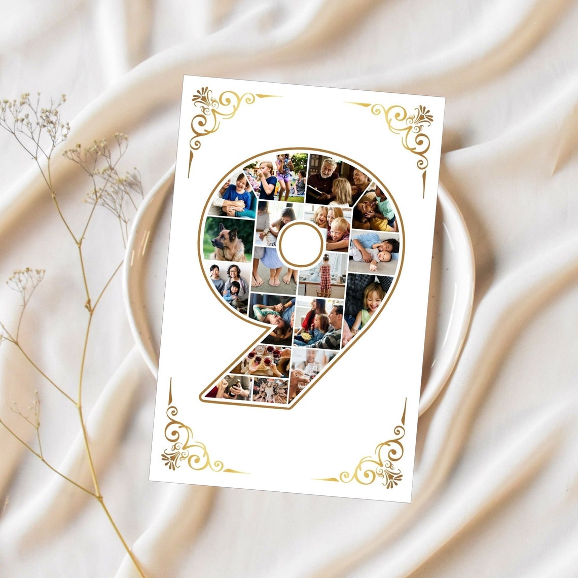 Editable Photo Collage Card Template, Nine Year Celebration Card, Nine ...