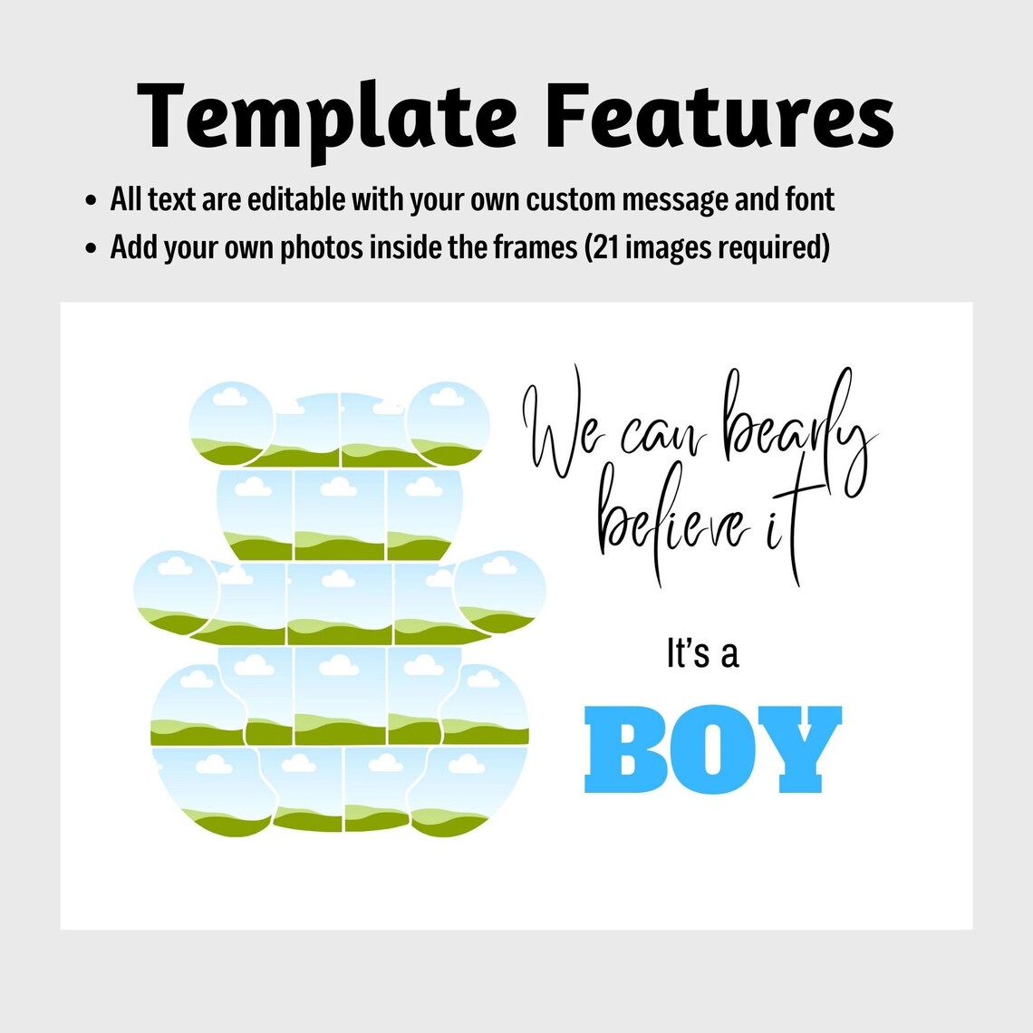 Bear Baby Photo Collage Template, Gender Reveal Announcement, Custom ...