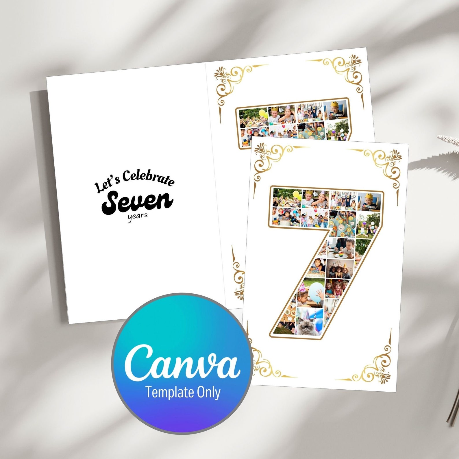 Editable Photo Collage Card Template, Seven Year Celebration Card ...