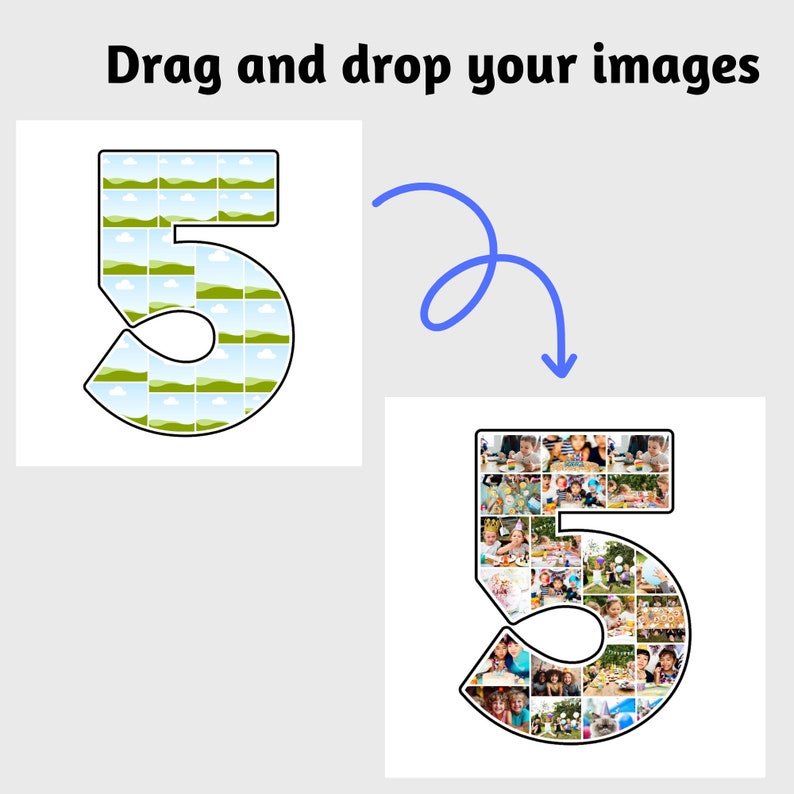 Number Photo Collage Template for Canva, All Digits 0-9, Custom Frames ...