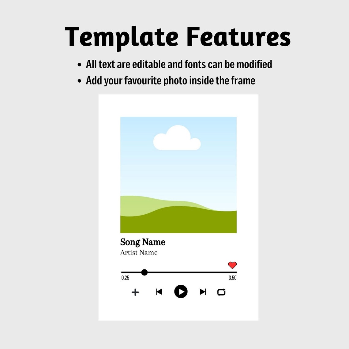 Editable Music Player Plaque Canva Frame Template Personalised Photo ...