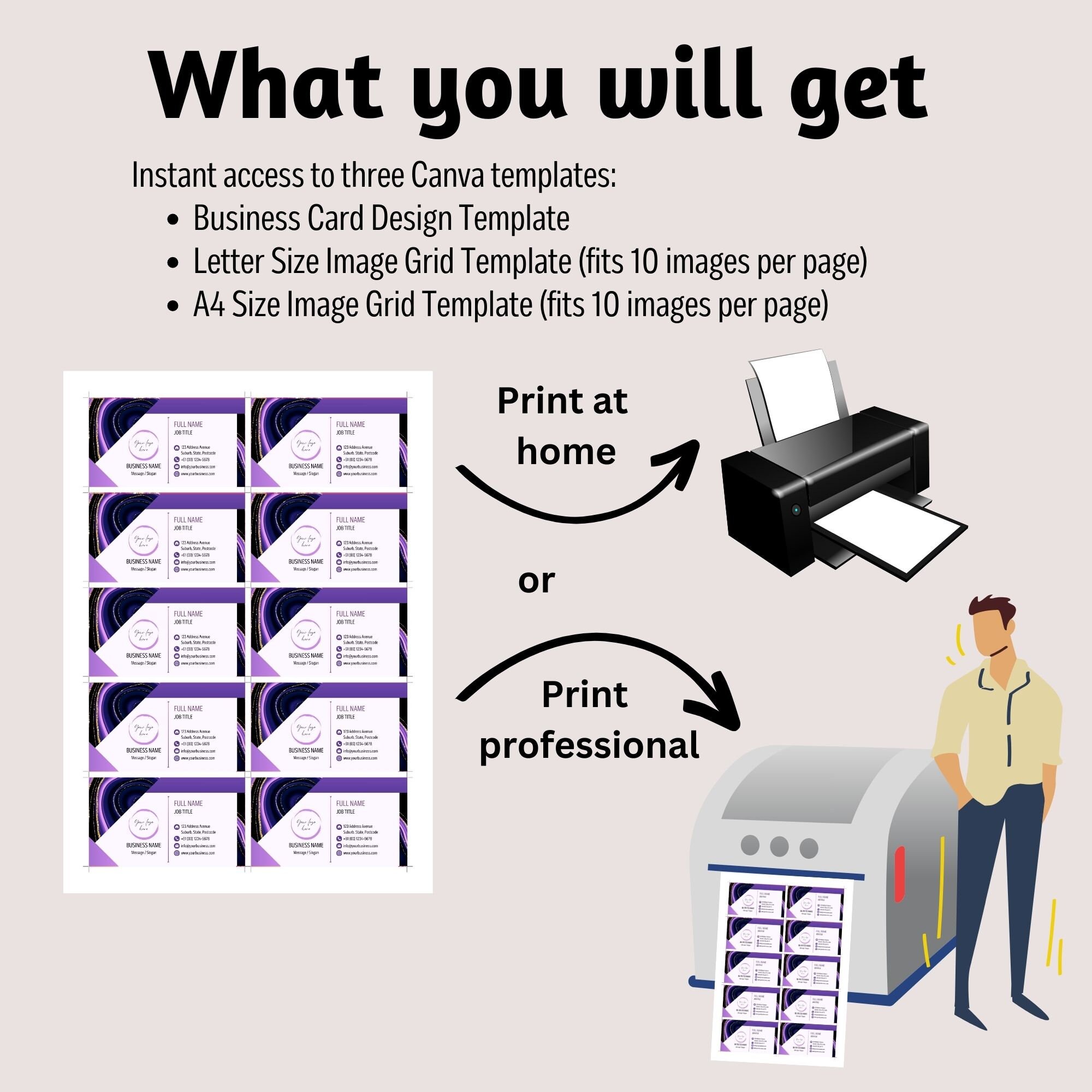 Purple Marble Business Card Template, Editable Canva Design (digital ...