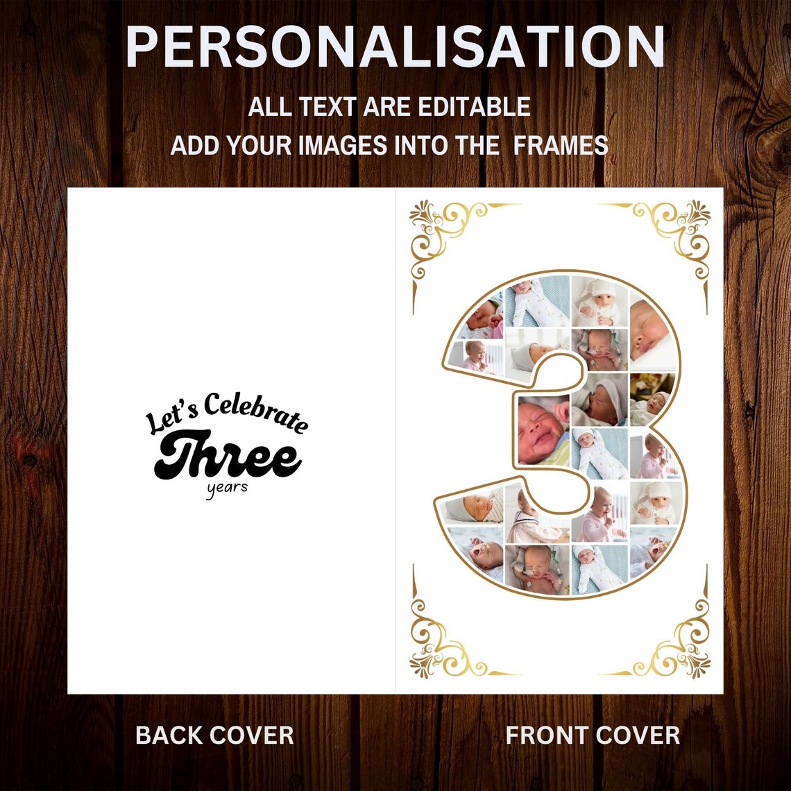 Celebrate 3 Years Photo Collage Card Template, Editable Canva Template ...