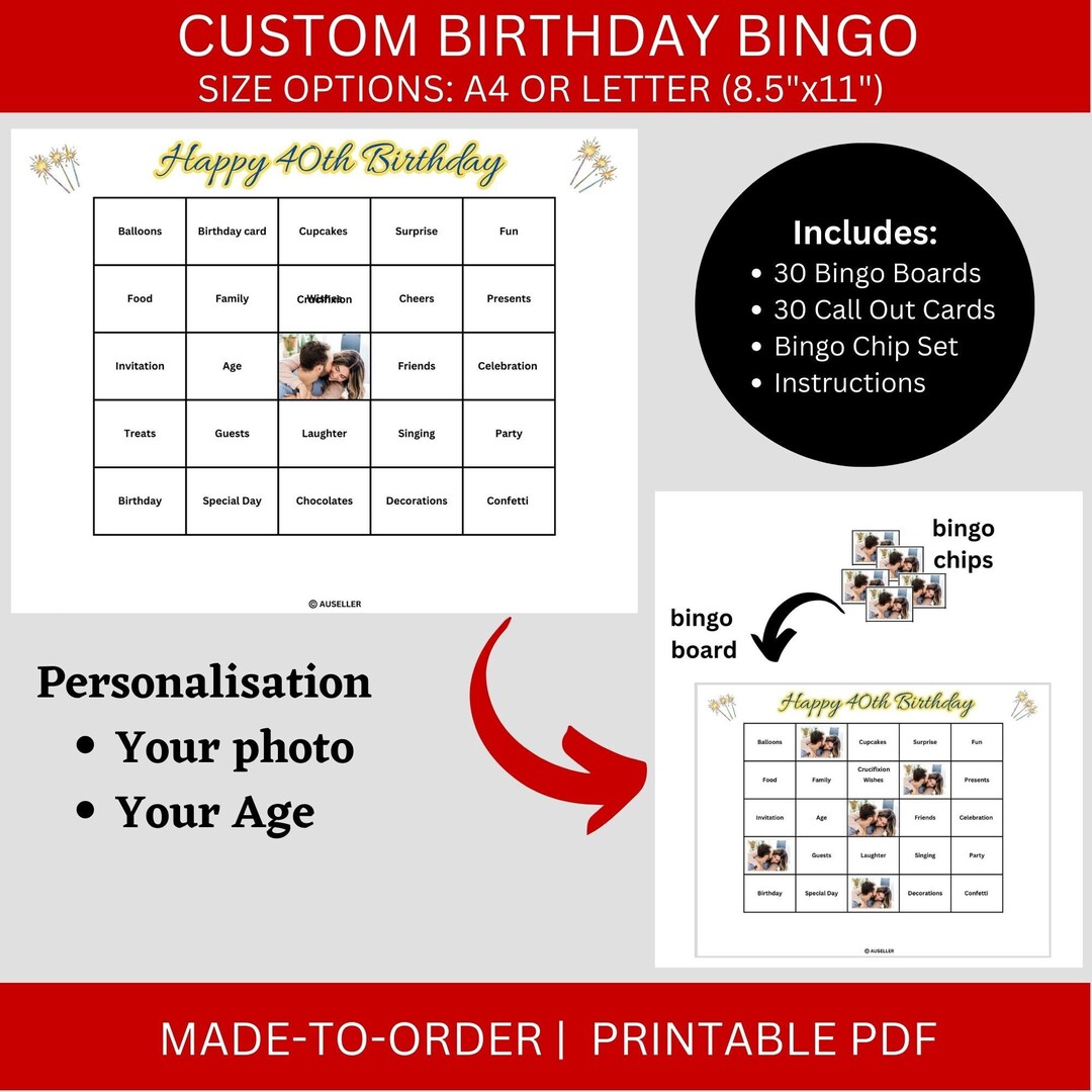 Personalized Birthday Bingo Game, Custom Photo, Party Activity, Group ...