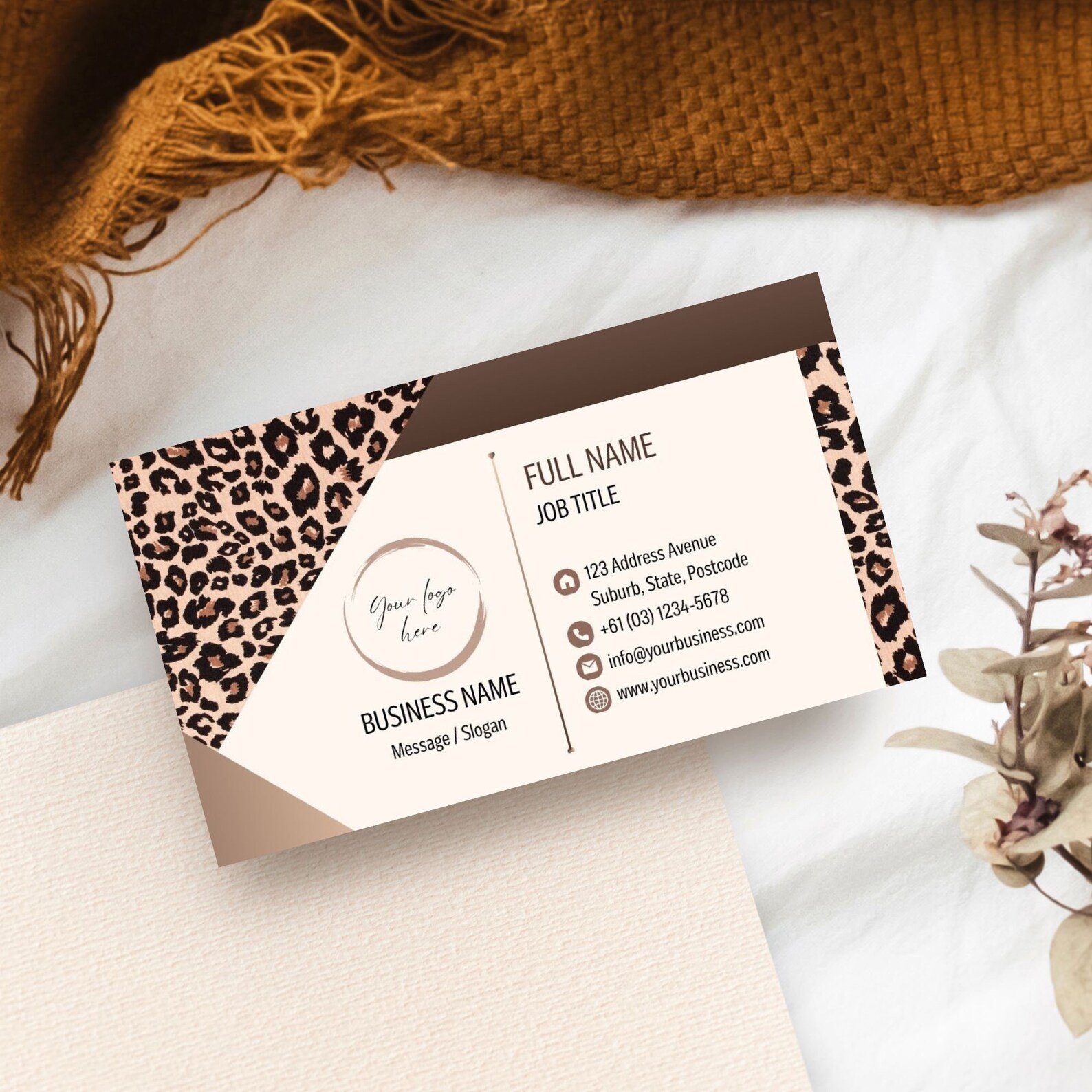 Leopard Print Business Card Template, DIY Cards, Canva Template ...