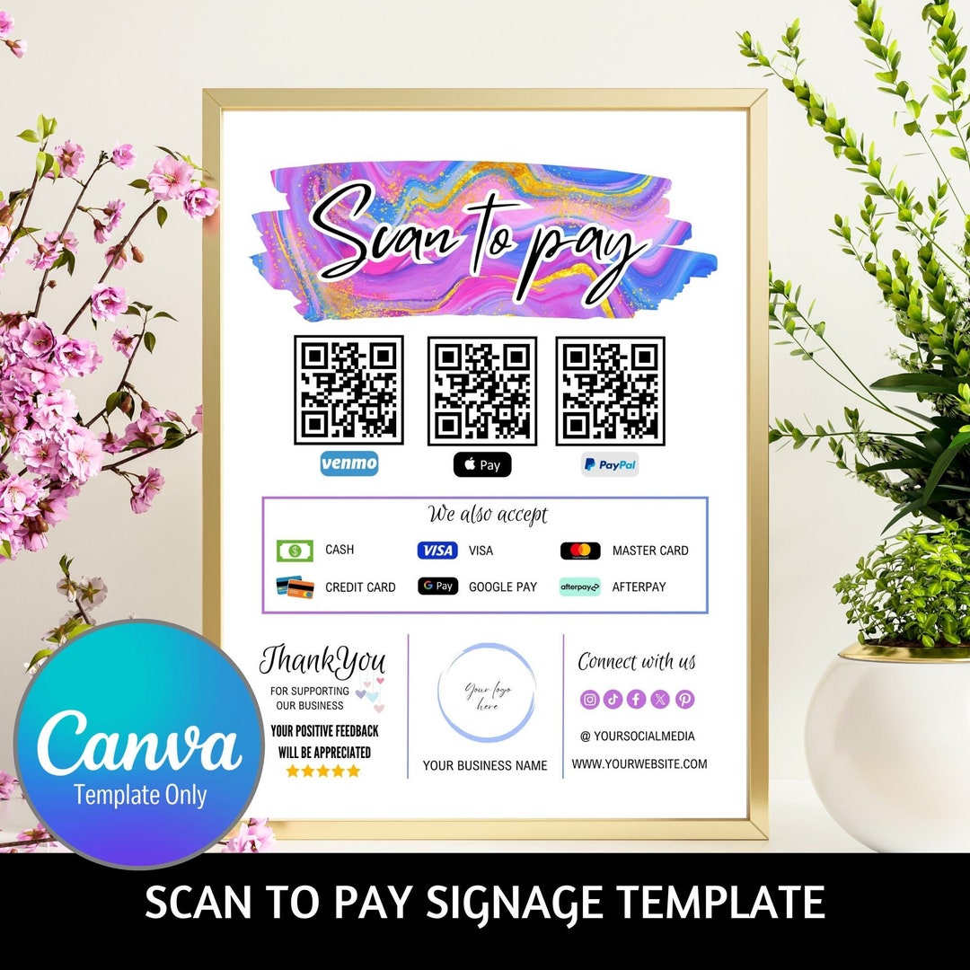 Unicorn Scan to Pay Sign Template, Custom Business Sign (canva Editable ...