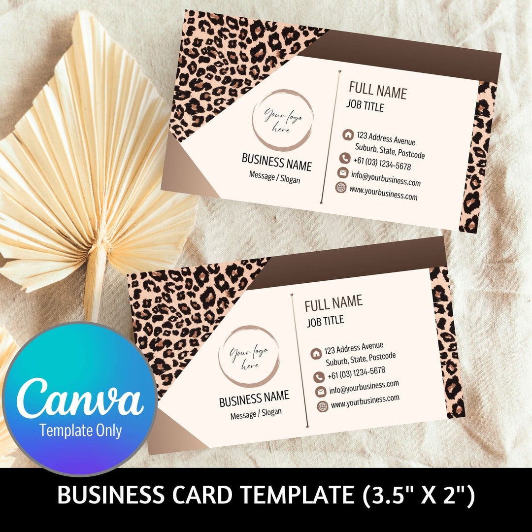 Leopard Print Business Card Template, DIY Cards, Canva Template ...