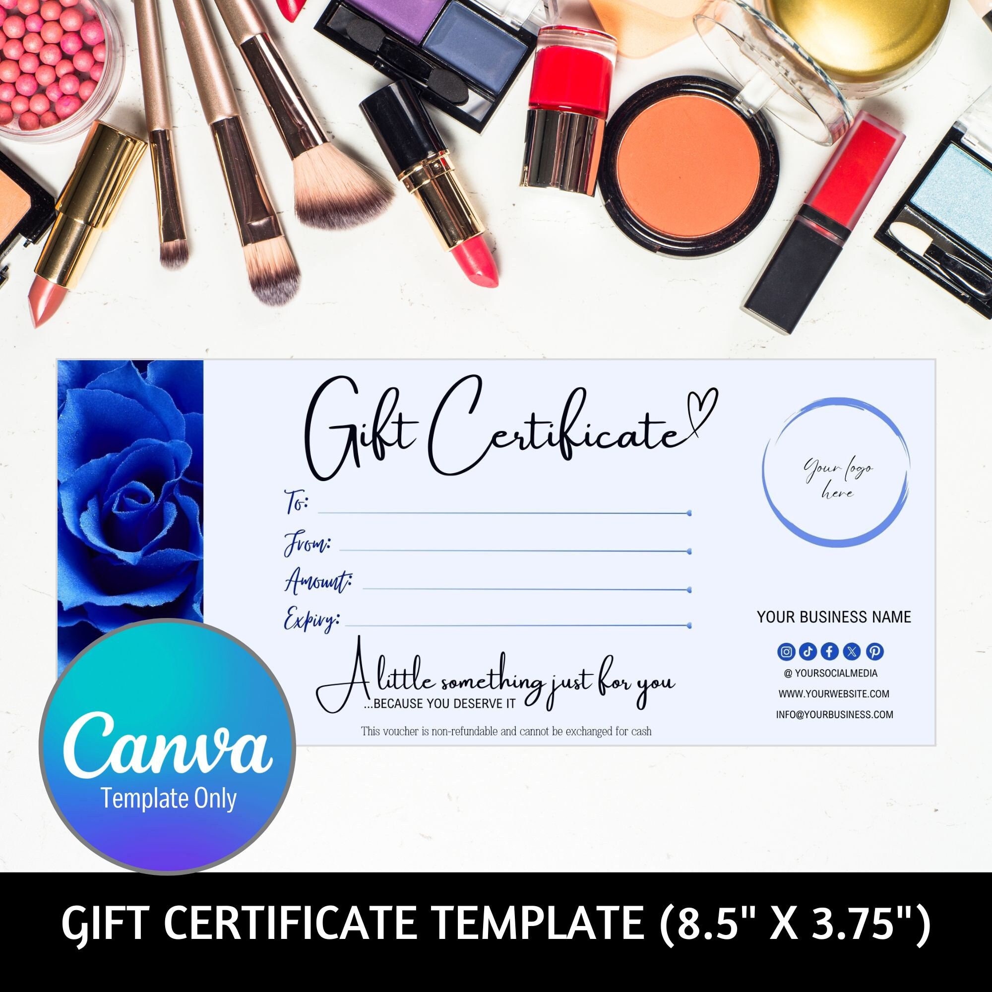 Blue Flowers Gift Certificate Template, Editable Business Template ...