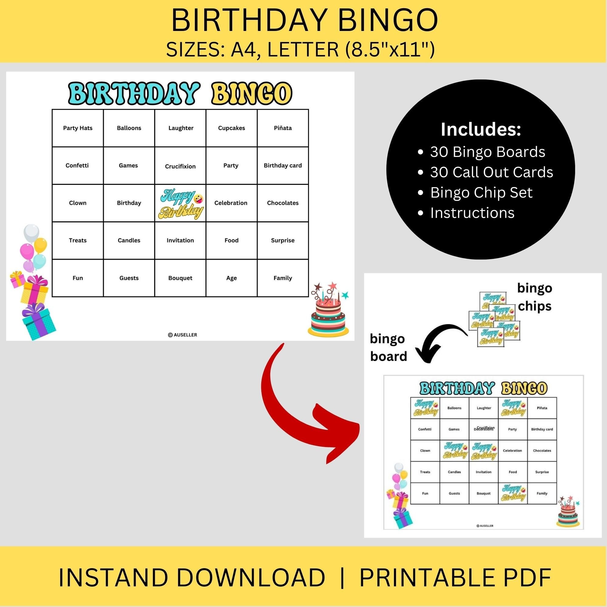 Printable Birthday Bingo Game for Kids and Adults Fun Party Game Idea ...
