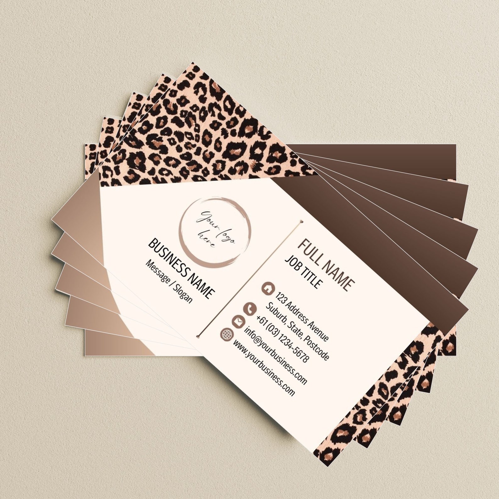 Leopard Print Business Card Template, DIY Cards, Canva Template ...