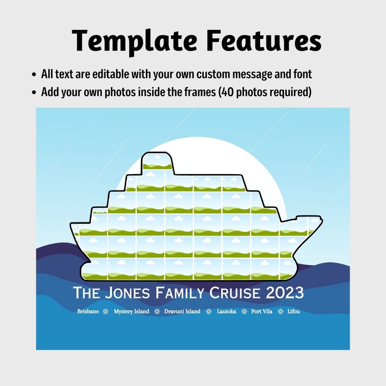 Cruise Ship Photo Collage, Home Decor Wall Art Printable, Custom Photo ...