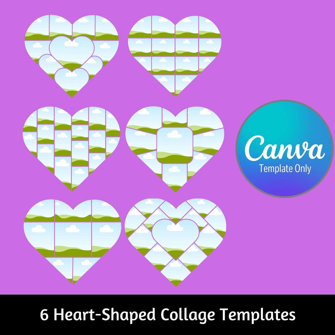 Heart-shaped Collage Canva Template, 6 Heart Frames for DIY Projects ...