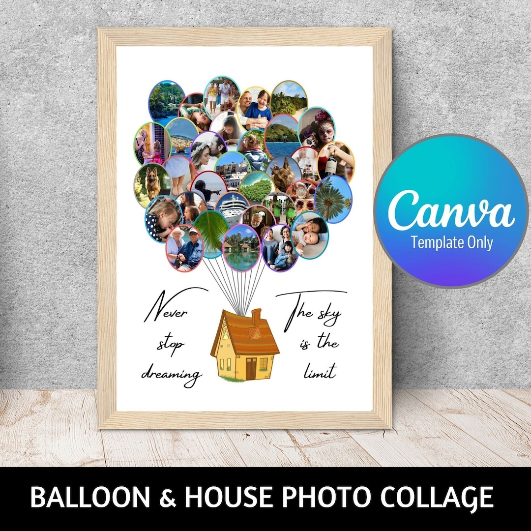 Balloon House Photo Collage Template, Creative Wall Art, Editable Canva ...