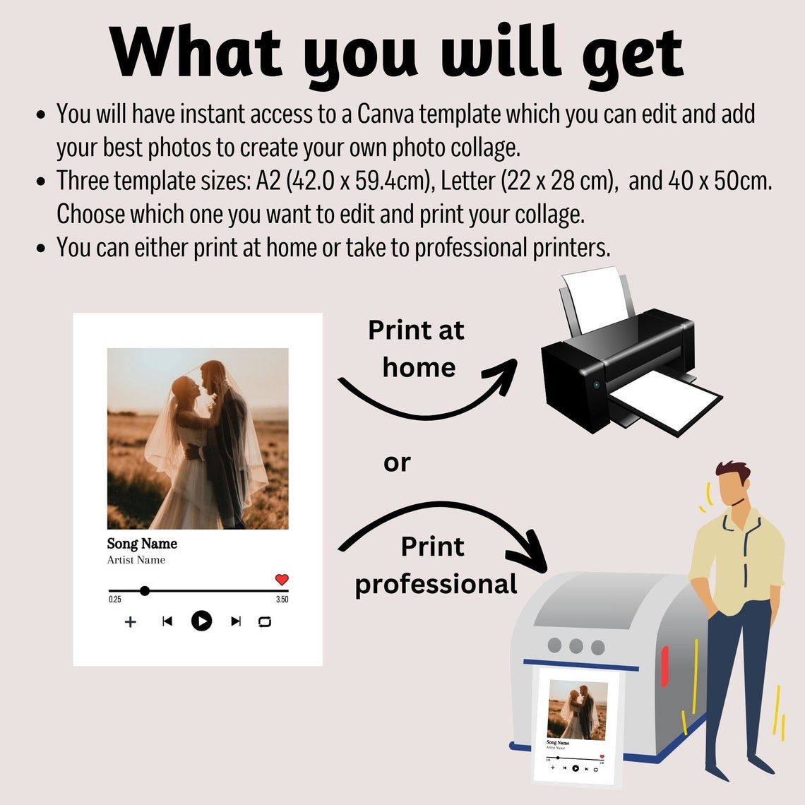 Editable Music Player Plaque Canva Frame Template Personalised Photo ...