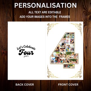 Editable Photo Collage Card Template, Four Year Celebration Card, Four ...