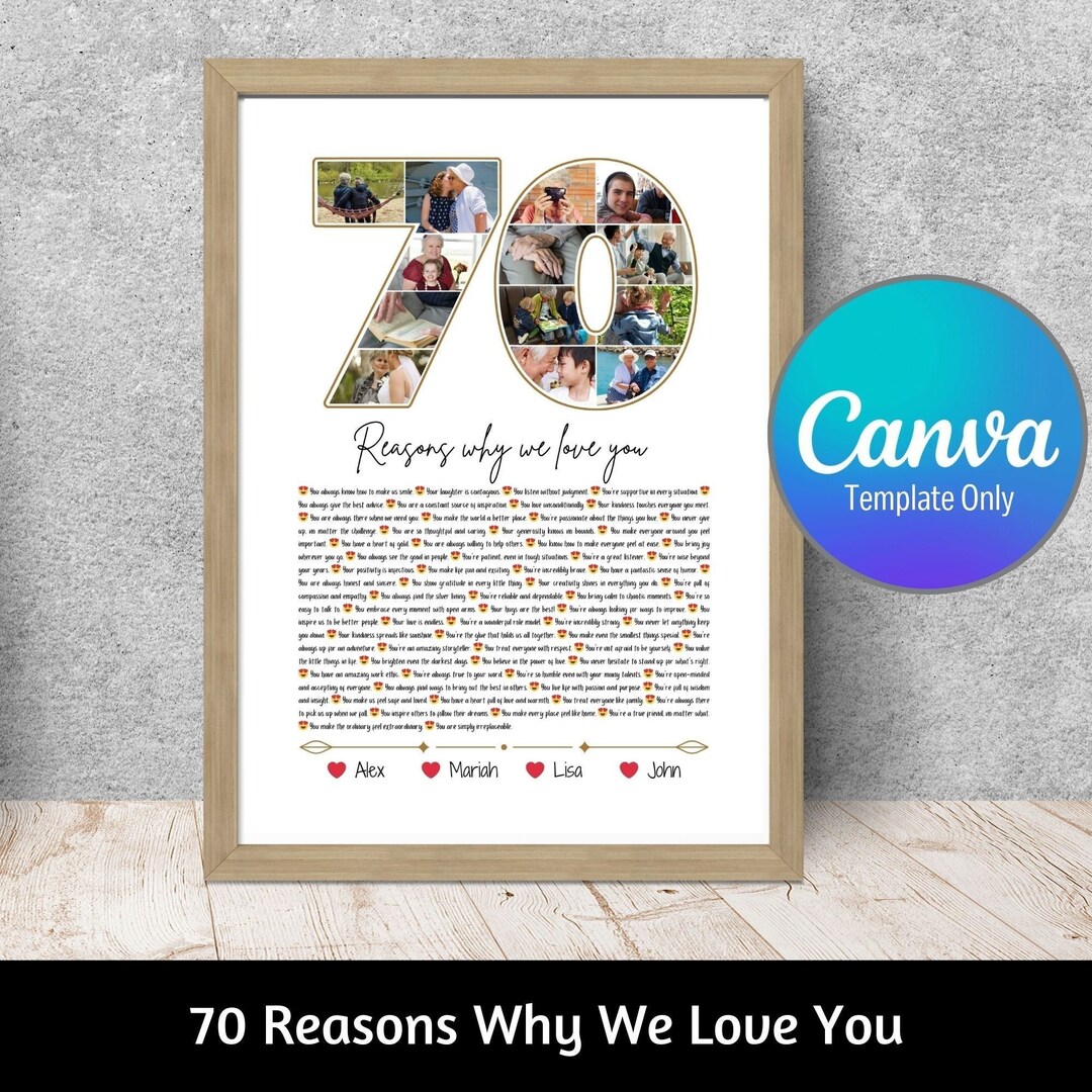 70 Reasons Why We Love You Photo Collage Gift, Editable Canva Template ...
