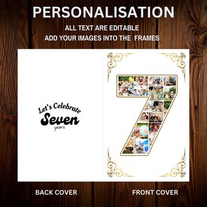 Editable Photo Collage Card Template, Seven Year Celebration Card ...