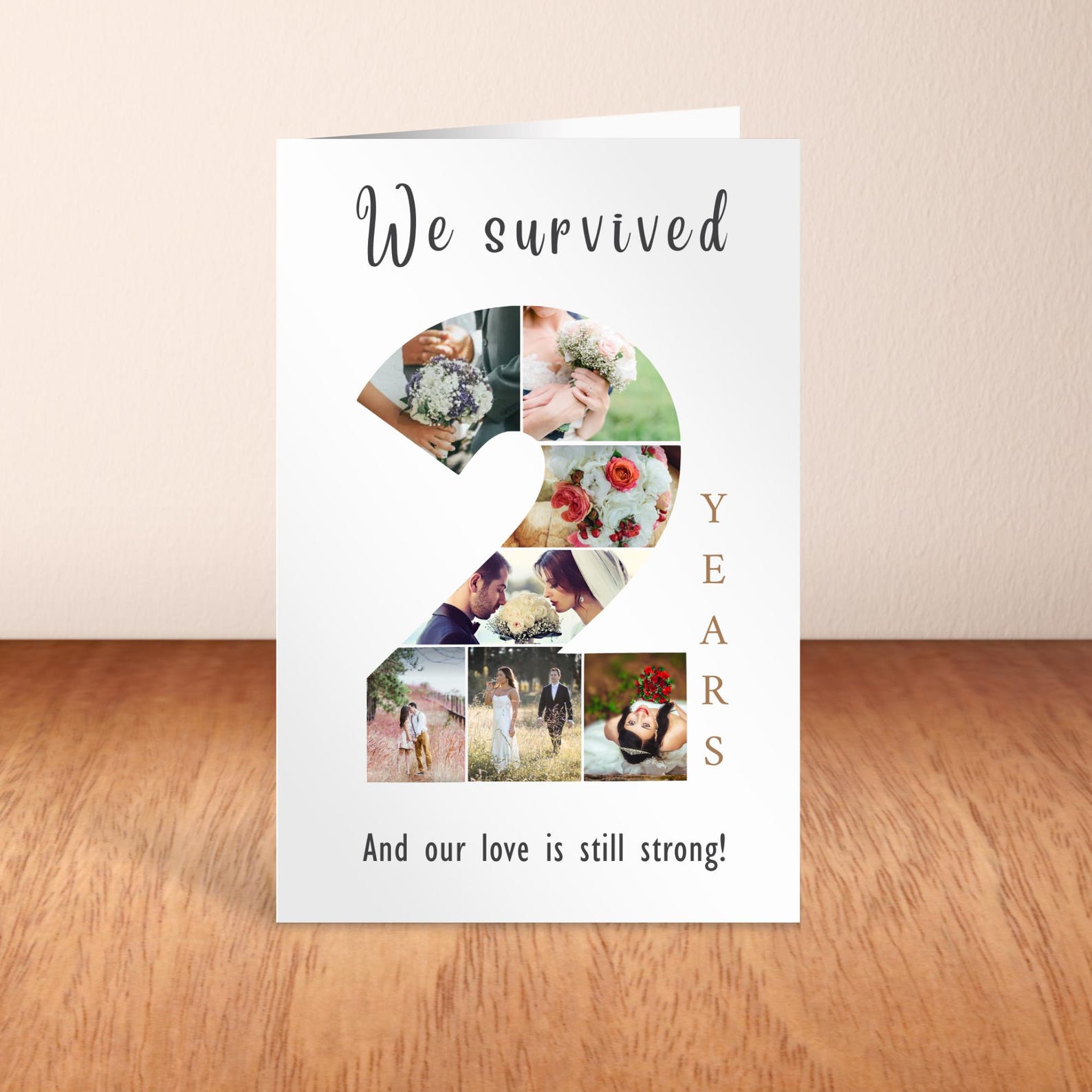 2 Year Anniversary Photo Collage Card, We Survived 2 Years Editable ...