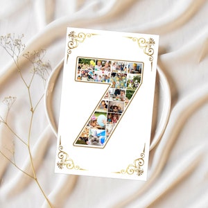 Editable Photo Collage Card Template, Seven Year Celebration Card ...
