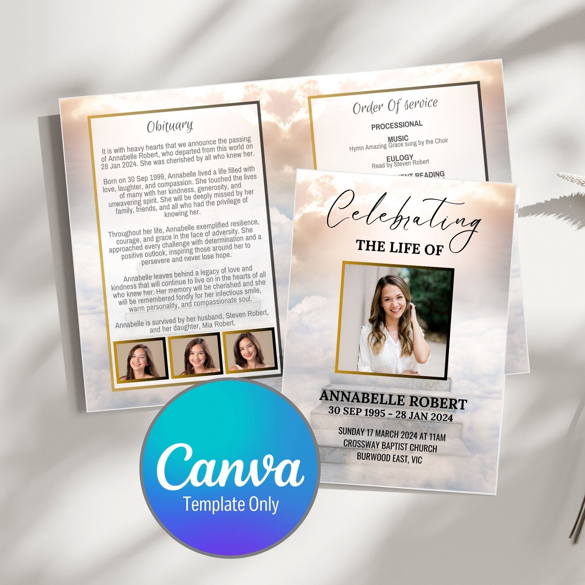 Heavenly Dreamy Funeral Program Template, Obituary, Canva (digital) - Etsy