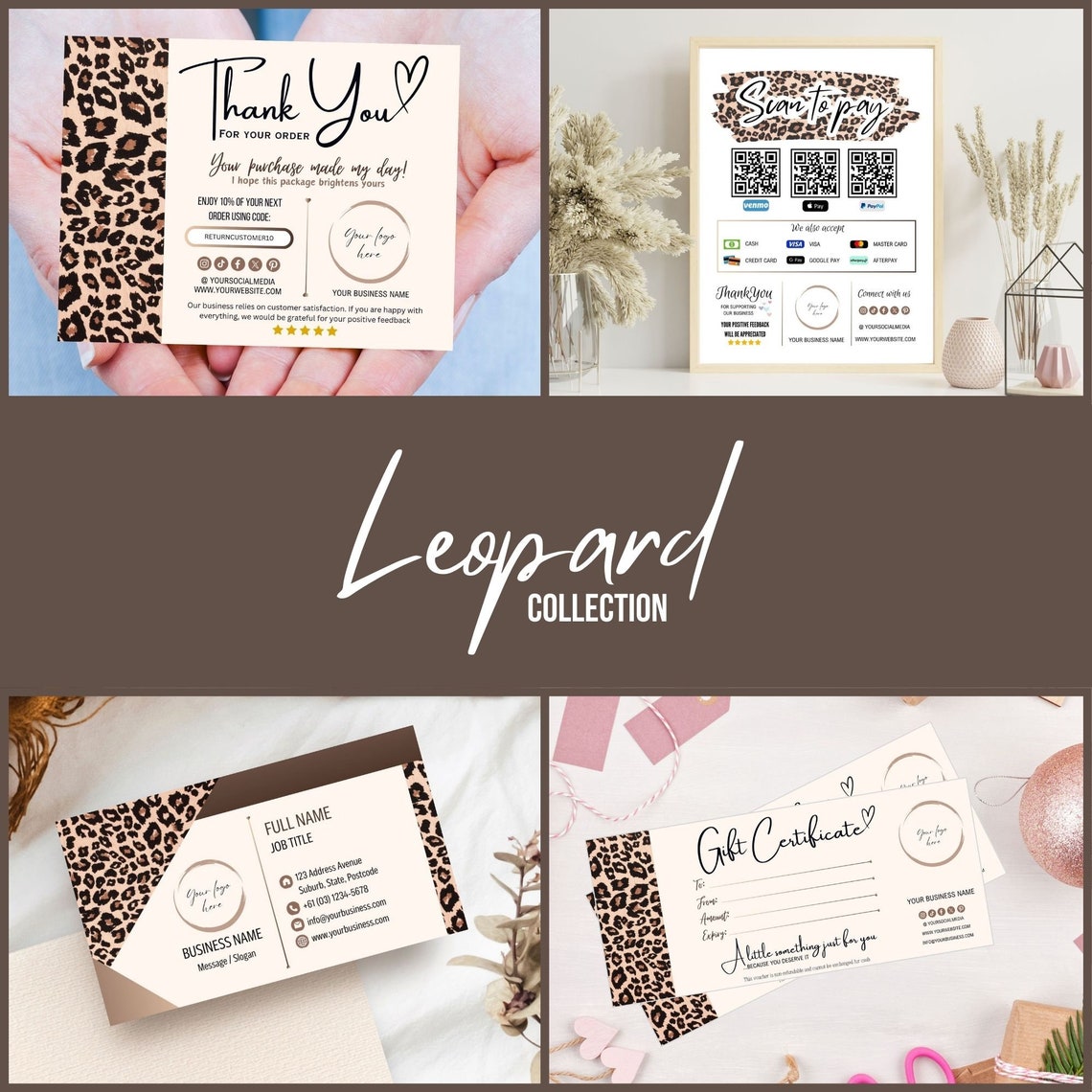 Leopard Print Business Card Template, DIY Cards, Canva Template ...