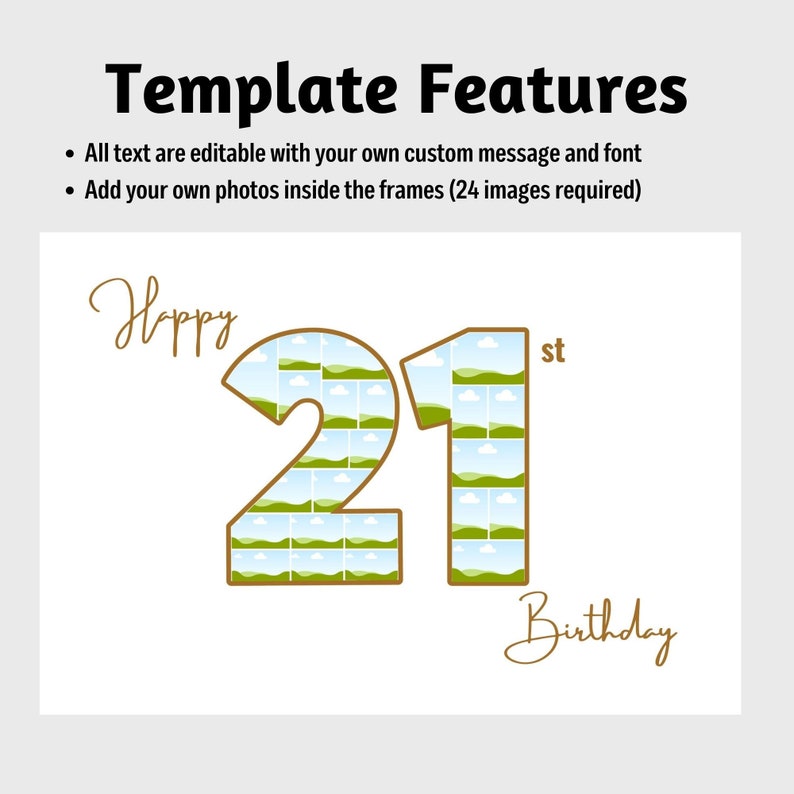 Happy 21st Birthday, Birthday Photo Collage Template, 21 Years Old ...