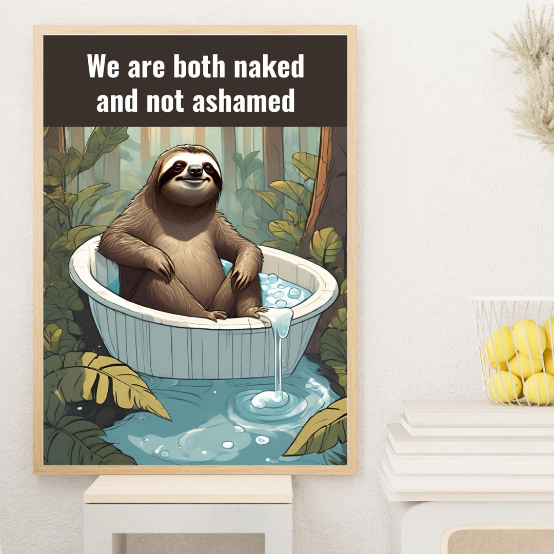 Sloth Bathroom Wall Art, Funny Animals Bathroom Decor, Bathroom Humor ...