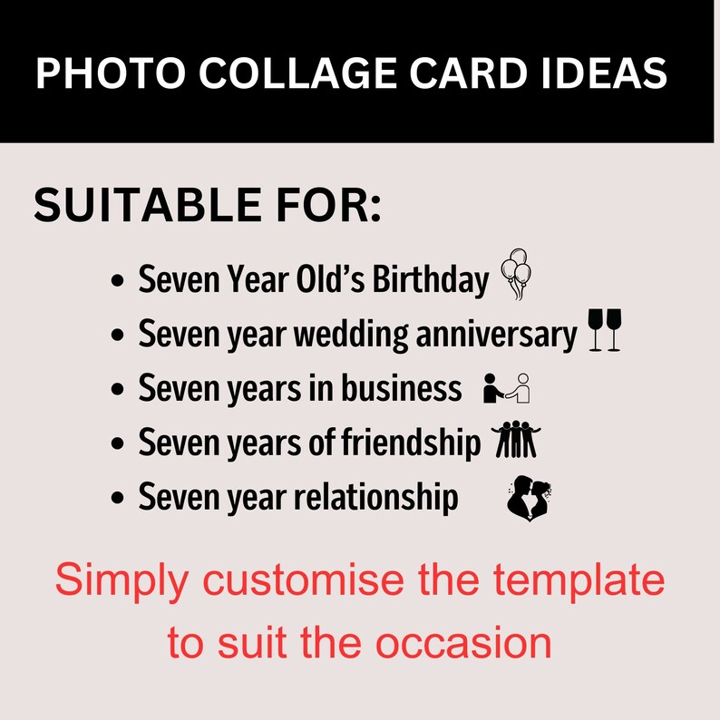 Editable Photo Collage Card Template, Seven Year Celebration Card ...