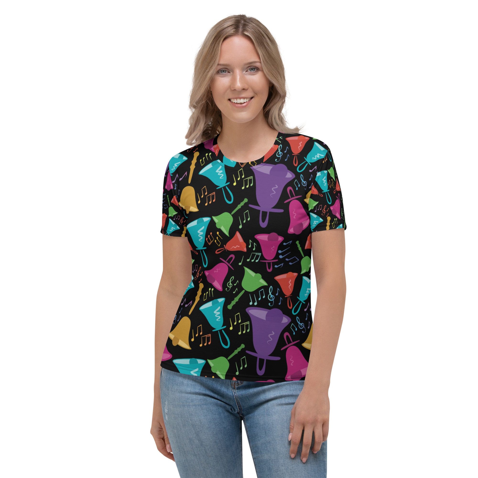 Colorful Handbells and Notes Pattern Women's T-shirt - Etsy