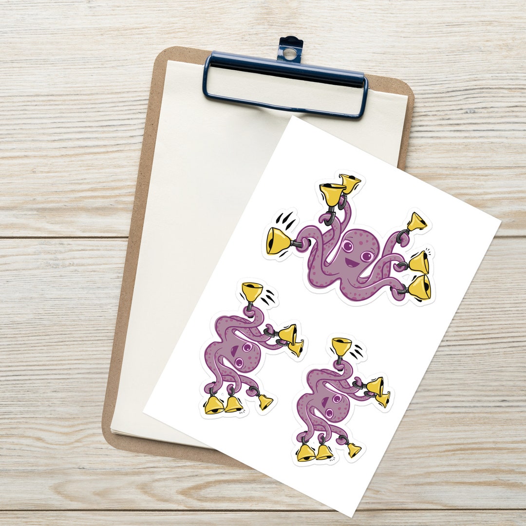 Octopus Ringing Handbells Cartoon Sticker Sheet - Etsy