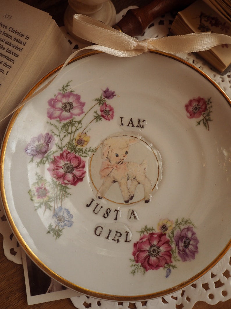 Handmade Decorative Plate Im Just a Girl Saying Quote Sheep Coquette ...