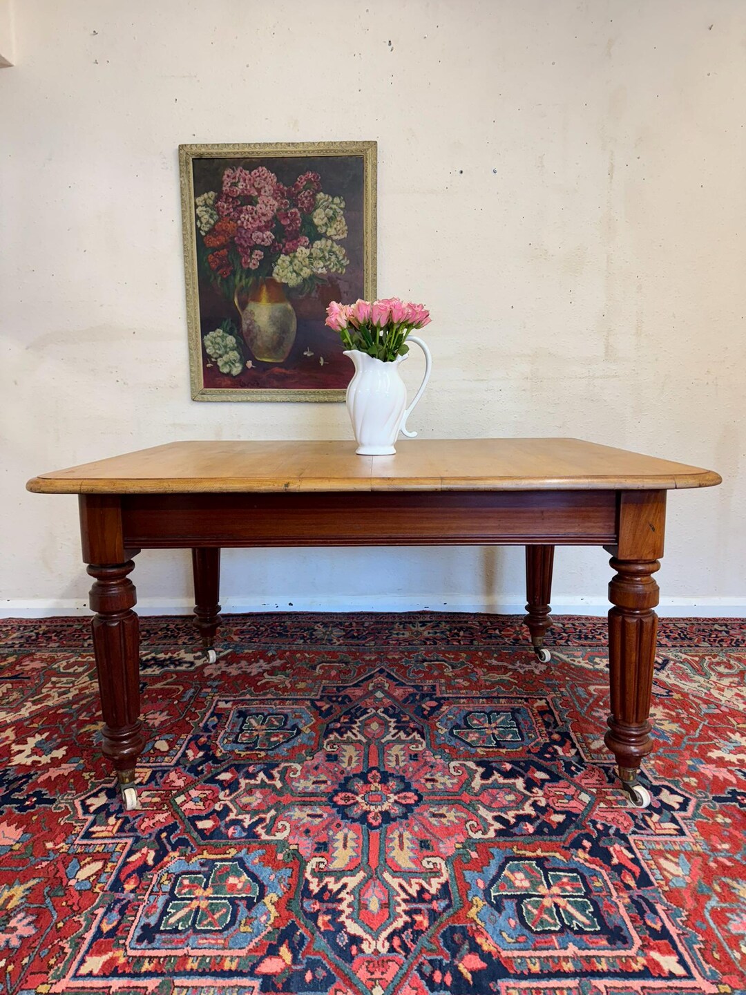 Antique Mahogany Kitchen Table: Pine Top, Fluted Legs, Circa 1880 - Etsy
