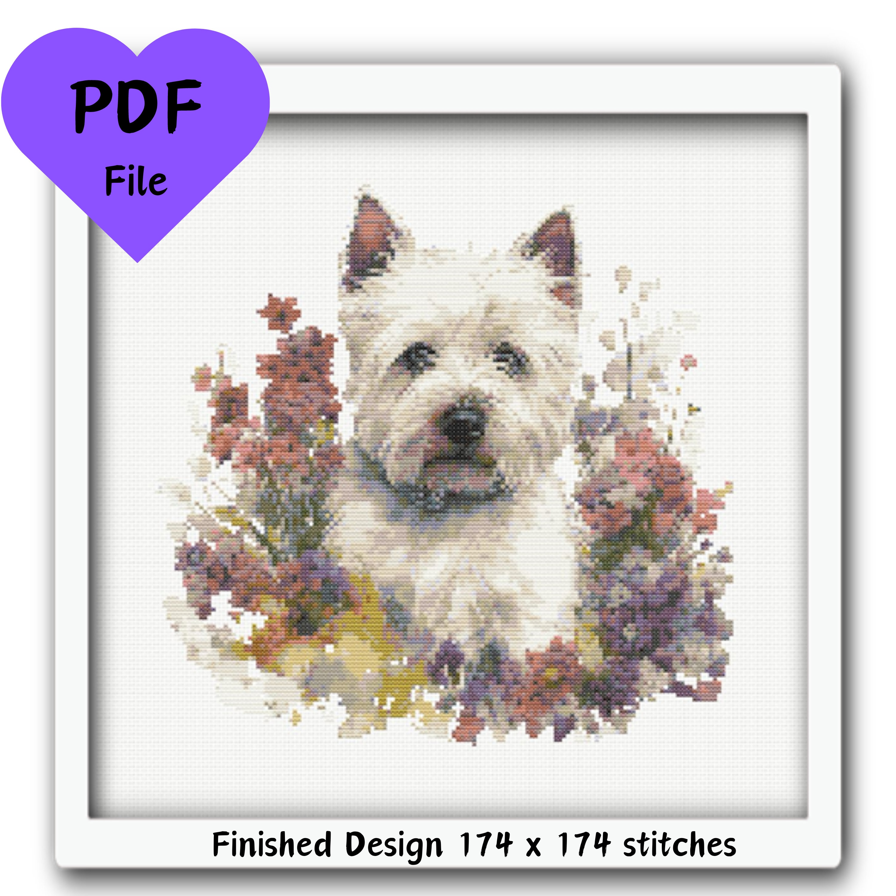 Floral Westie Cross Stitch Pattern PDF Digital Design - Etsy